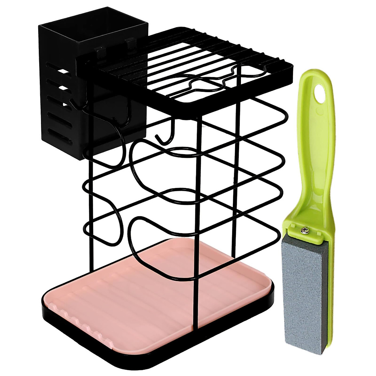 Knife Block and Sharpening Stone with Handle VAPAA TAIDE Knife Holder Drying and Moisture Resistant Knife Storage Rack and Knife Sharpener Tool for Home Knife Kitchen Carbon Steel Black