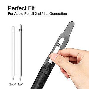 Fintie Pencil Holder with USB Adapter Pocket for Apple Pencil (1st and 2nd Generation), Premium Elastic Vegan Leather Sleeve Pouch Compatible with iPad Case, Black