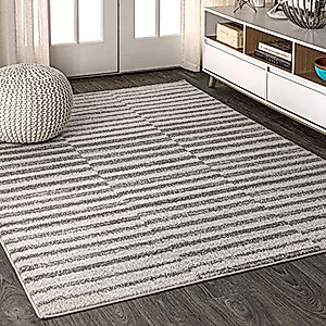 JONATHAN Y MOH204A-4 Lyla Offset Stripe Indoor Farmhouse Area-Rug Bohemian Minimalistic Striped Easy-Cleaning Bedroom Kitchen Living Room Non Shedding, 4 X 6, Grey