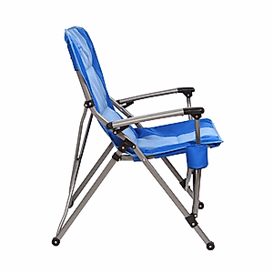 Kamp-Rite Portable Folding Padded Outdoor Camping Chair with Cupholder & Hard Arms for Camping, Tailgating, and Sports, 300 LB Capacity, Navy & Tan