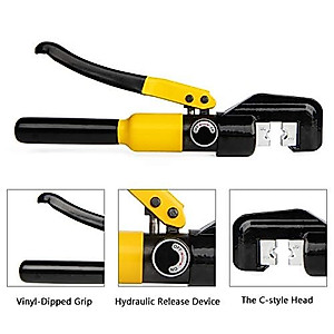 HYCLAT 10 Tons Hydraulic Crimping Tool Battery Cable Lug Terminal Crimper with 9 Pairs of Dies, 12 AWG to 2/0 AWG Wire Crimping Tool