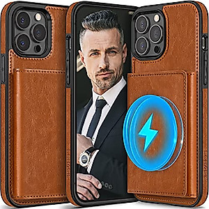 LOHASIC for iPhone 14 Pro Max Wallet Case, 6 Card Holder, Detachable Magnetic Back, Compatible with Mag-Safe, Vintage Leather Fancy Credit Slot Phone Cover for Men Women, 6.7 Inch, 5G, 2022 - Brown