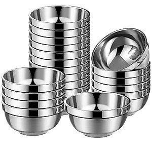 Mimorou 20 Pack 304 Stainless Steel Bowl Set 13oz Double Walled Insulated Snack Bowls Small Metal Mixing Bowls Lightweight Toddler Bowl Multipurpose Dinner Bowl for Ice Cream, Cereal, Snack
