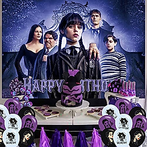 Wednesday Addams Birthday Party Decoration,Wednesday Addams Party Photo Background 5 x 3 FT and 18 Pcs Wednesday Balloon,Wednesday Merch Party Backdrop Supplies