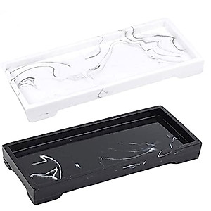 Vanity Tray Marble Effect Resin Bathroom Storage Organizer for Soaps Jewellery White