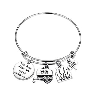 KUIYAI Happy Camping Bracelet The Best Days Are Spent Camping Bangle Camper Jewelry Camping Lovers Gift (Camping Bracelet)