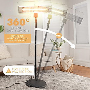 SereneLife Infrared Patio Heater, Electric Patio Heater for Indoor/Outdoor Use, Portable Stand Heater with Remote Control, 1500 W, for Restaurant, Patio, Backyard, Garage, Decks (Black)