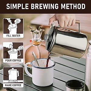 MEREZA Coffee Percolators Stovetop for Camping, Percolator Coffee Pot Camping Stovetop Stainless Steel Camping Coffee Maker Outdoors Home 9 Cup No Aluminum & Plastic Fast Brew