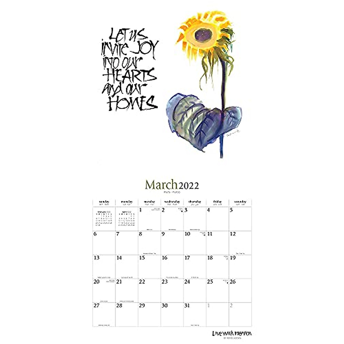 Live with Intention 2022 12 x 12 Inch Monthly Square Wall Calendar by Brush Dance, Art Paintings Inspiration Motivation