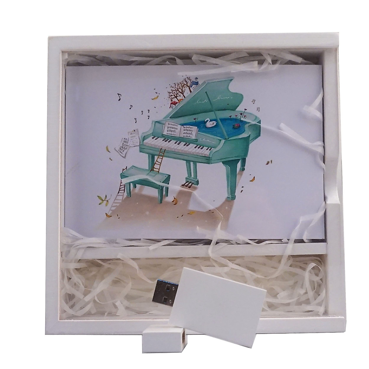 LONMAIX White Wooden USB Flash Drive 16GB and a Transparent Cover Wooden Box for Weddings, Photography, Couple (170MM*170MM*35MM)