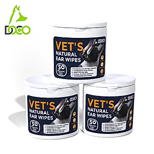 DOCO Dog Ear Wipes - All Natural Finger Veterinary Pet Ear Wipes with Eucalyptus, Aloe - 50 Count