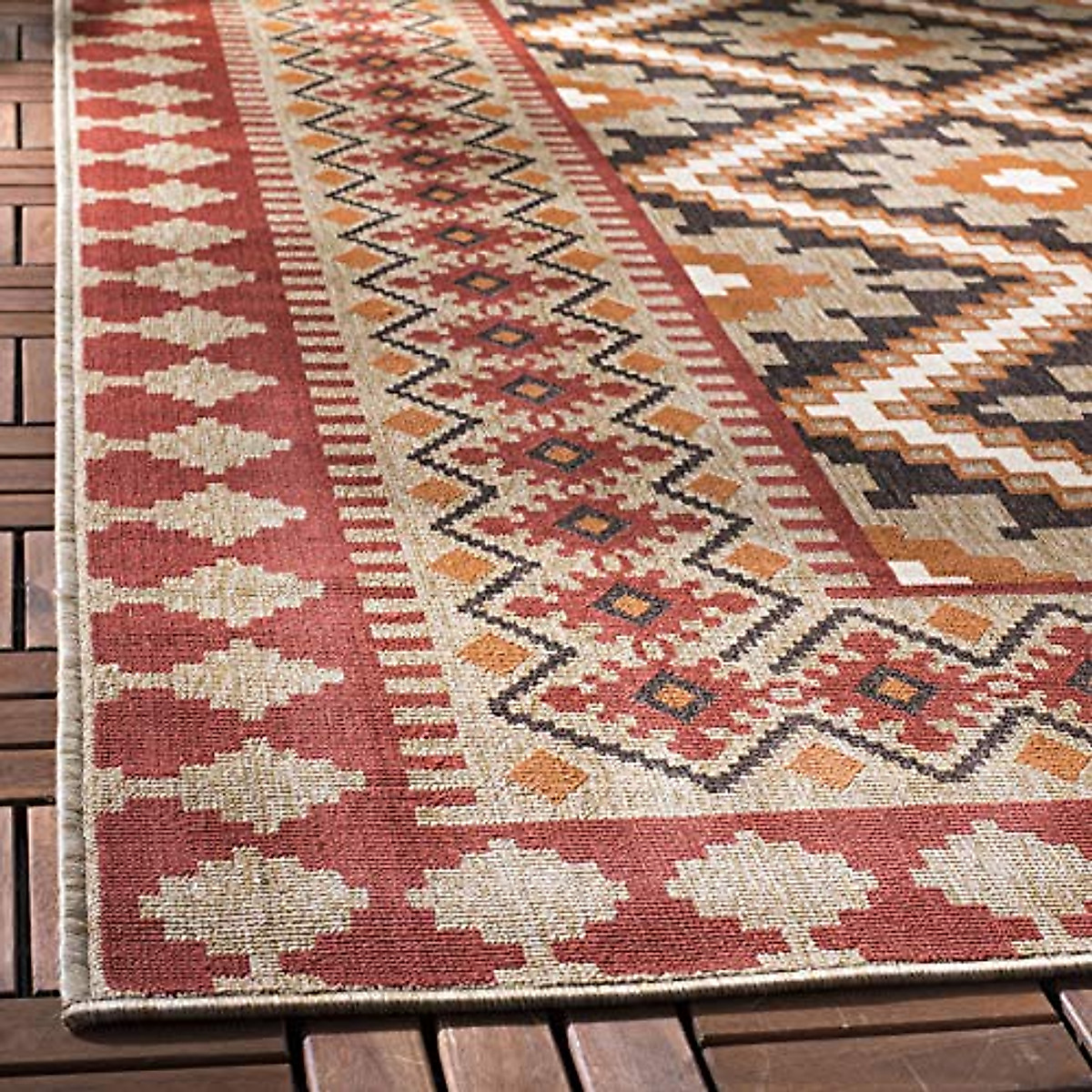 SAFAVIEH Veranda Collection 2'3' x 12' Red / Natural VER099 Boho Indoor/ Outdoor Non-Shedding Easy scrubbing Patio Backyard Porch Deck Mudroom Runner-Rug