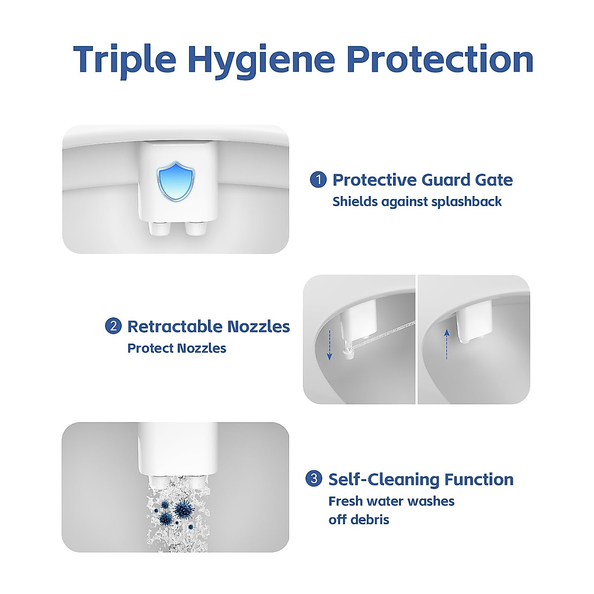 Auterfar Bidet Attachment for Toilet, Dual Nozzle with Self-Cleaning Bidet Toilet Seat, Non-Electric Ultra-Thin Bidets for Existing Toilets, Rear/Feminine Wash with Adjustable Water Pressure