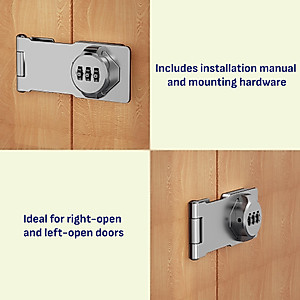 Keyless Combination Lock 3-Digit Combination Lock for Doors & Drawers Twist Knob Hasp Latch Lock with Password Code Zinc Alloy Latch for Kitchen Cabinets, Drawers, Cupboards (Silver)