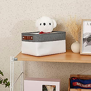 FENQDOOU Storage Bins[6 Pack], Collapsible Fabric Storage Baskets with Handles for Cupboards, Wardrobe, Shelves, Bathroom, Clothes, Toys, Towel (11.8 x 7.8 x 5.9 inches, Gray/ White)