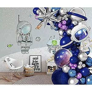 Amandir139pcs Space Balloon Garland Arch Kit - Outer Space Birthday Decorations with Blue Purple Silver Galaxy Astronaut Foil Balloons for Boys Kids Space Themed Birthday Party Decoration Supplies