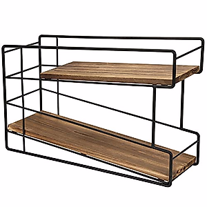 MyGift 2-Tier Rustic Burnt Wood & Black Metal Wire Pantry Canned Food Dispenser Storage Organizer Rack