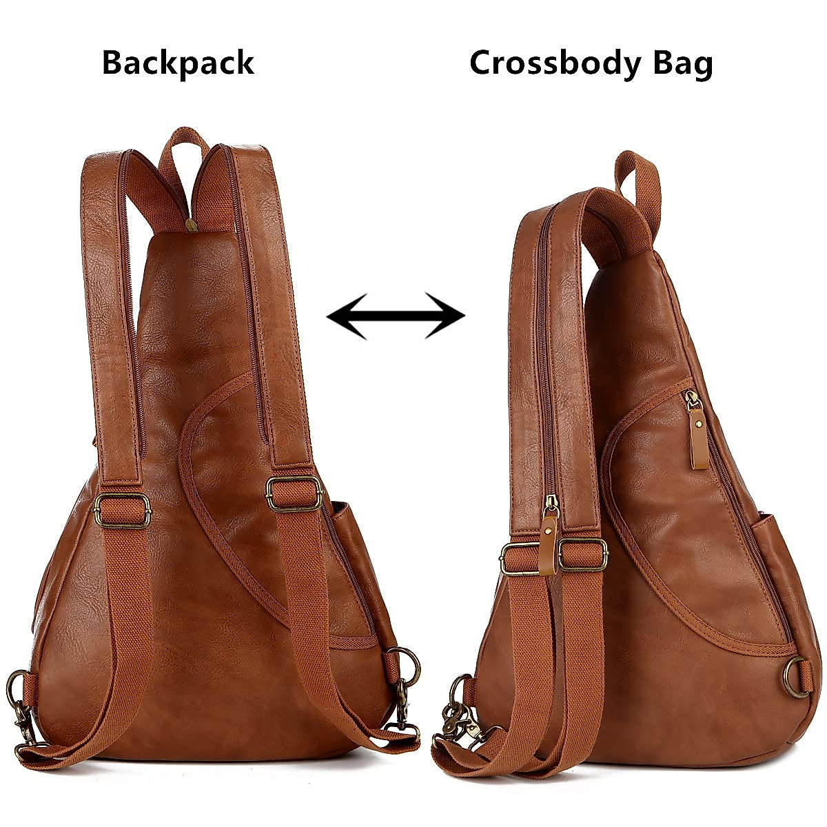 Baosha Leather Sling Bag Small Crossbody Backpack Casual Daypack Outdoor Cycling Hiking Backpack XB-10 (Brown)