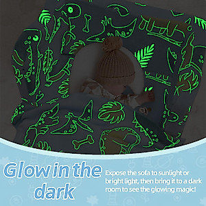 MeMoreCool Dinosaur Toddler Couch, Glow in Dark Foldable Kids Chair, Soft Plush Baby Recliner Sofa for Girls Boys (Blue)