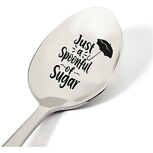 HappyBeeCo Just a Spoonful of Sugar Spoon for Friends or Dessert Sugar Coffee Lover Funny Birthday Gift Silver 7 inches