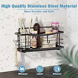 Couguarack Adhesive Shower Caddy Basket Shelf , Stainless Steel Organizer Storage Bathroom Shower Rack , Wall Mounted and No Drilling (4-pack Black)