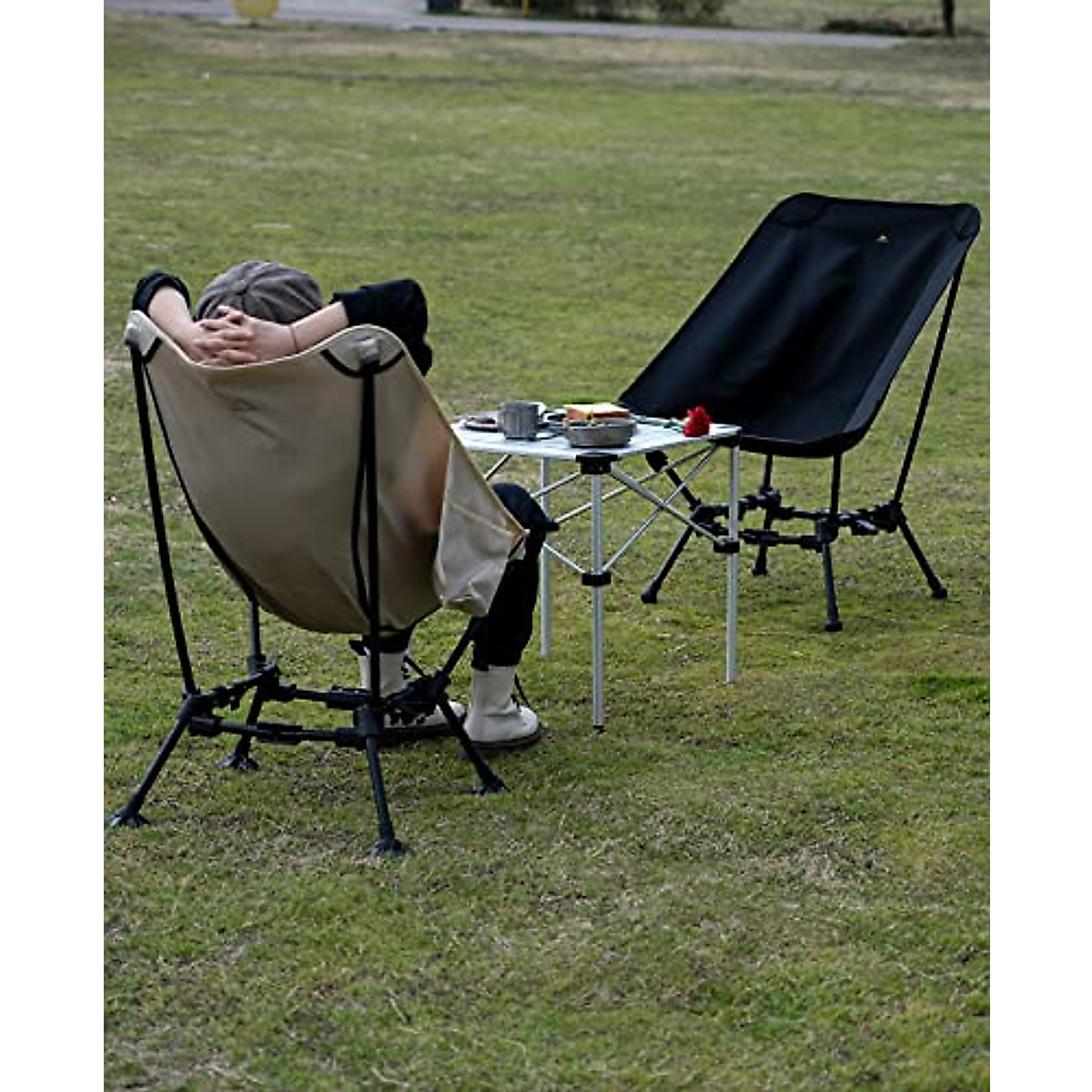 iClimb Two-Heights Light Compact Comfortable Camping Folding Beach Chair with Anti-Sinking Large Feet and Carry Bag (Black)