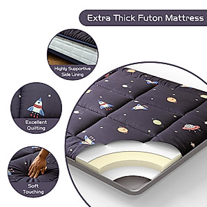 YOSHOOT 6 Inch Extra Thick Japanese Futon Floor Mattress, Foldable Mattress Tatami Pad Mattress for Adults Floor Bed Roll Up Mattress Guest Mattress, Navy Space, Queen