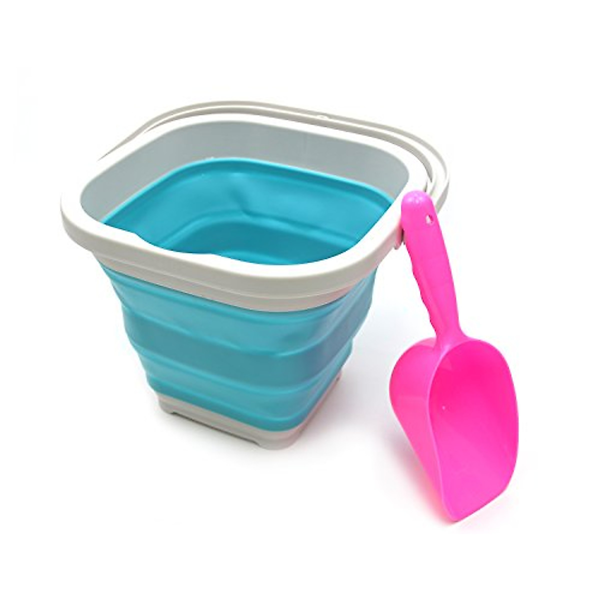 SAMMART 5L (1.3 Gallon) Sqare Collapsible Plastic Bucket - Foldable Square Tub - Portable Fishing Water Pail - Space Saving Outdoor Waterpot (1, Bright Blue)