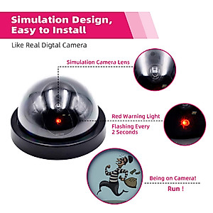 EXCERCUS Fake Security Camera,Simulation Dummy Hemisphere Dome Camera,Wireless Surveillance System Realistic Look Indoor Waterproof with Flashing Red LED Light for Home Business Parking lot,4 Pack