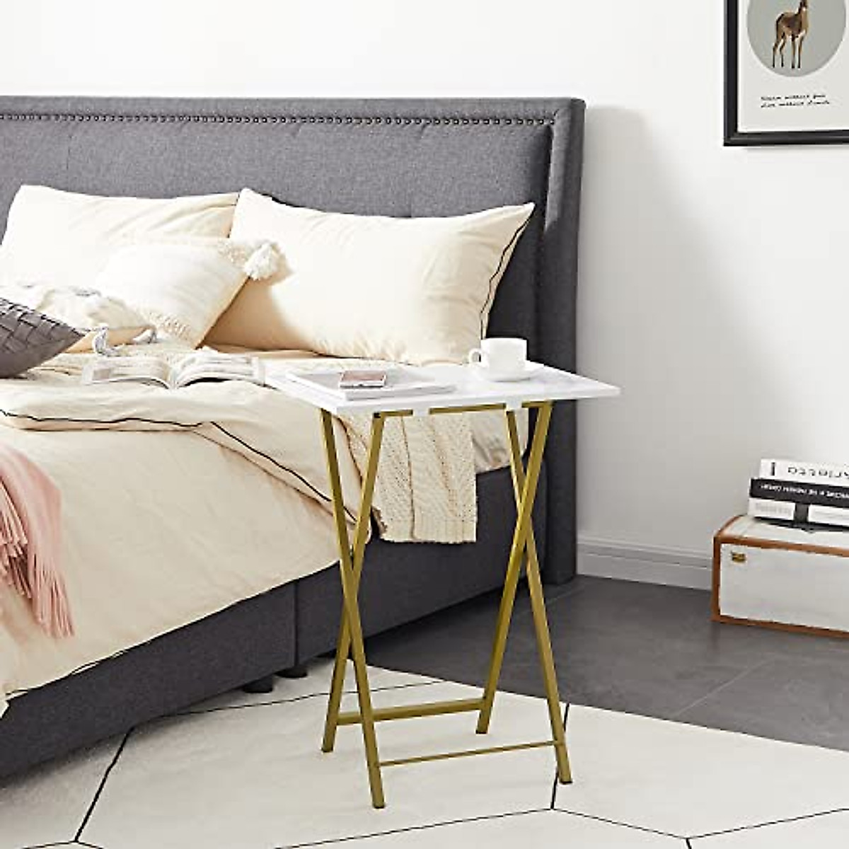 VECELO Foldable TV Tray Portable Wooden Snack Table for Livingroom, Bedroom, Office, Tiny Desk, Golden