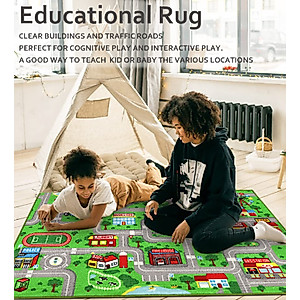 Yincimar Kids Playroom Rug City Life Playmat Kids Rug for Hot Wheels Car 5.2'x3'3" City Map Traffic Road Learning Educational Area Rug Carpet for Children Bedroom Nursery Room Game