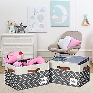 PFFVRP Extra Large Storage Bins with Lids, Foldable Fabric Storage Baskets with Lids, Sturdy Storage Boxes with Labels and 3 PU Handles for Closet Home Office (32L, 3 Packs, Grey Plaid&White)