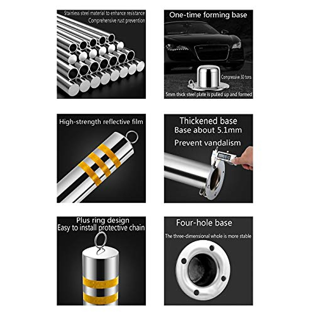 CAIMIAO 2pcs Private Car Parking Stainless Steel Security Posts,Private Car Parking Space Lock,Easy to Install to Protect Your Parking Space (Size : 800x76mm/31.5x3in)