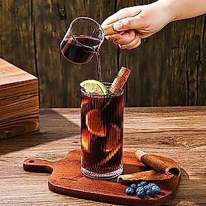 ZMOWIPDL Ribbed Glassware Vintage Drinking Glasses with Straws Set of 6,Clear Fluted Ripple Glass Cups 12.5oz,Ribbed Iced Coffee Cups for Cocktail, Whiskey, Beer, Juice, Water