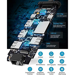 Hiearcool 4K Triple Display 9 in 2 Laptop Docking Station Compatible for MacBook Pro/Air Thunderbolt 3 Multiport Dock USB C Dongle (HDMI PD3.0 SD TF Reader RJ45 USB)
