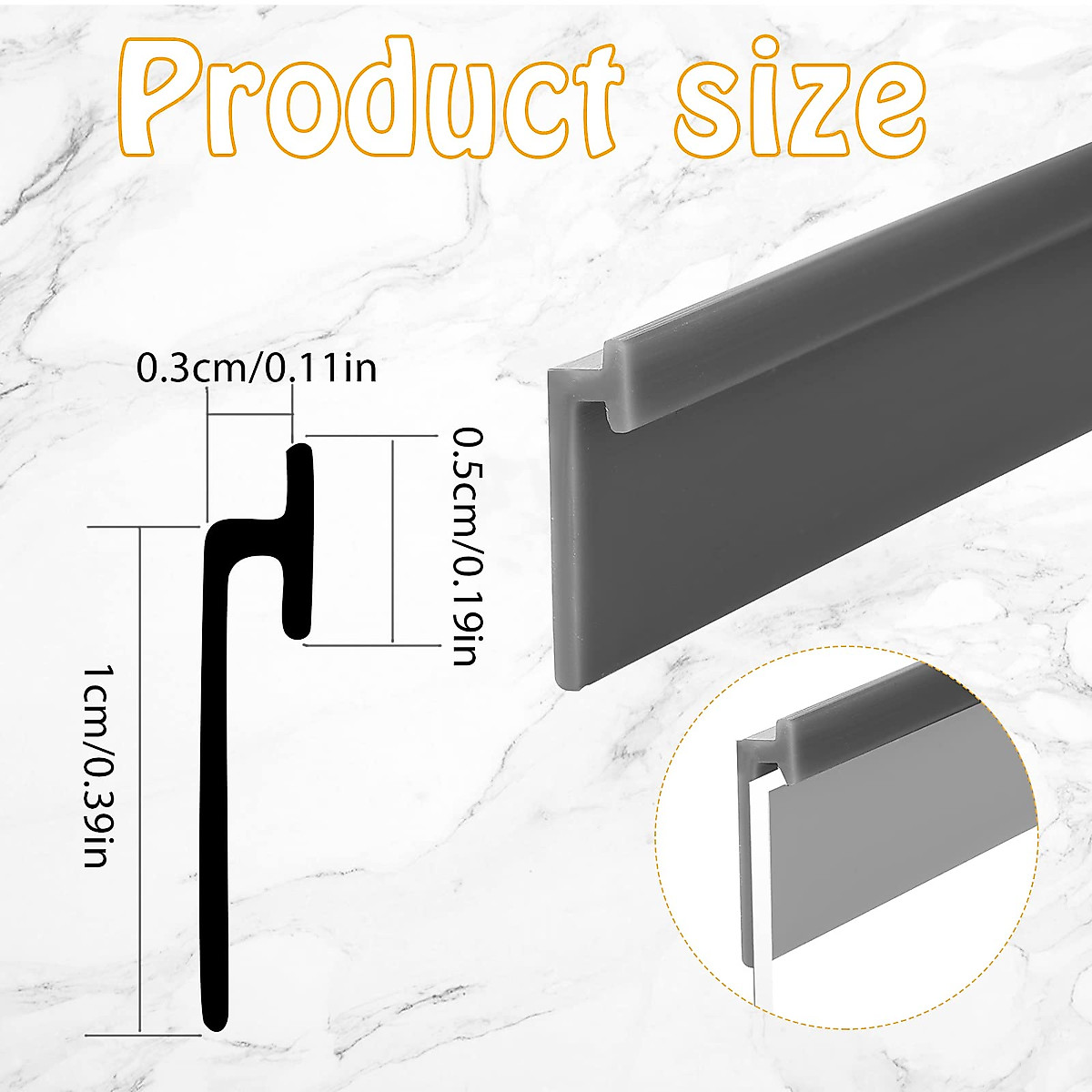 2 Rolls Frameless Shower Door Bottom Seal 36 Inch Gray Silicone Shower Door Side Seal Strip Under Door Sweep Bottom Replacement Seal for Home Bathroom
