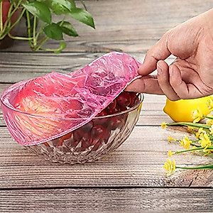 100 Pieces Elastic Food Covers Colorful Reusable Food Storage Covers Translucent Plastic Wrap for Bowl Dish Plate