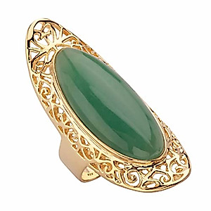 PalmBeach Jewelry 14K Yellow Gold Plated Sterling Silver Oval Shaped Genuine Black or Green Jade Scrolled Halo Ring Size 7