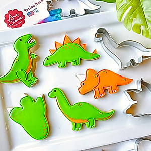 Dinosaur Cookie Cutters 5-Pc Set Made in USA by Ann Clark, Triceratops, Stegosaurus, T-Rex, Brontosaurus, Dino Footprint