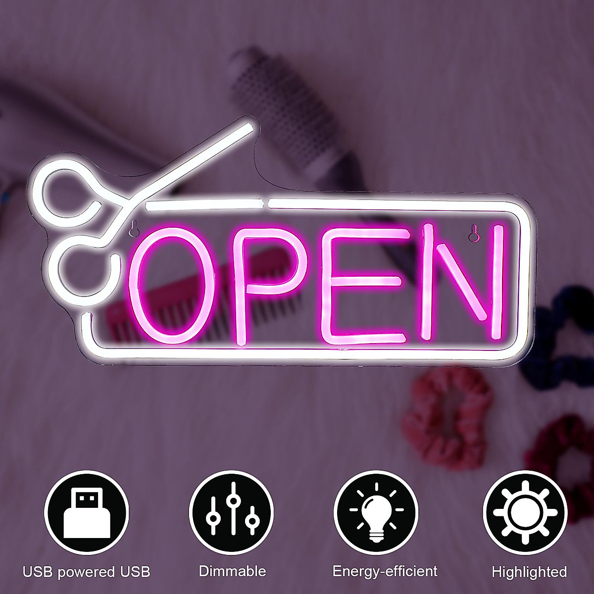 Open Neon Sign Pink White LED Sign USB Powered Neon Light up Signs for Wall Decor with Switch for Bar Salon Store Hotel Coffee Shop Club Business