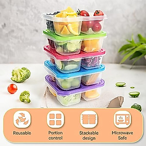 YULEER Bento Snack Boxes - Reusable 4-Compartment Food Containers with Transparent Lids, Set of 10