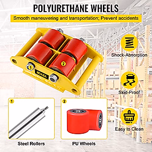 OrangeA 6T Industrial Mover 13200LBS Machinery Skate with Steel Rollers Cap 360 Degree Rotation