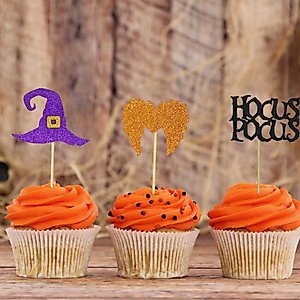 40Pcs Hocus Pocus Cupcake Toppers, I Put A Spell on You, I Smell Children Cupcake Toppers, Halloween Hocus Pocus Baby Shower Gender Reveal Party Decorations, Halloween Birthday Party Decorations