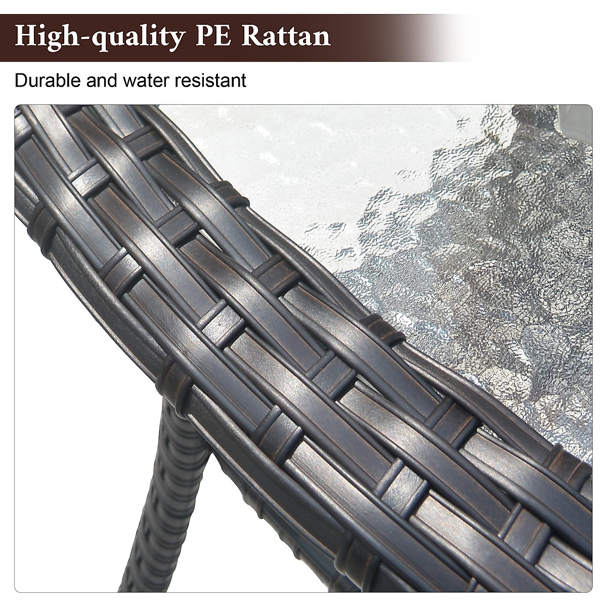 ovios Patio Coffee Table Outdoor Rattan Wicker Side Table with Glass Top, All Weather Outdoor Table End Table for Proch Balcony Backyard Deck, Square, Brown Wicker