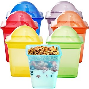 Youngever 7 Sets Plastic Parfait Cups, Reusable Plastic Dessert Cups with Lids and Inserts, Reusable Plastic Yogurt Cups with Inserts, Spill and Leak Proof (Medium 8 Ounce)
