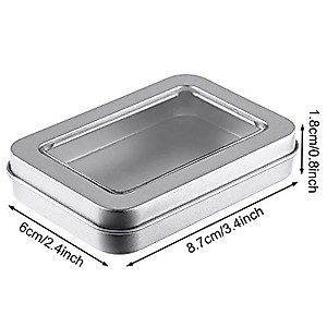 TecUnite Metal Tin Box Metal Tins With Lids Clear Top Tins Box Empty Storage Tins Case Rectangle Containers Can with Large Clear Window for Candles, Candies, Gifts, Balms and Treasures, Silver(48 Pieces)