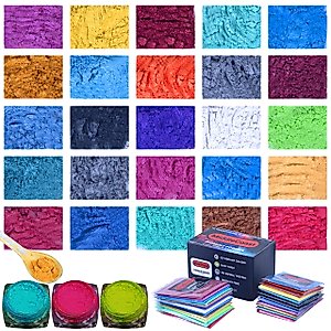MIDDLECOAST Mica Powder for Epoxy Resin (8.8oz/250g) 25 Colors with Spoon, (0.35oz/10g Each) Pigment Powder for Soap Making, Bath Bombs, Makeup, Slime Powder, Candle Dye and Lip Gloss Pigment