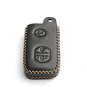 WFMJ Leather for Toyota 4Runner Avalon Camry Corolla Land Cruiser Venza RAV4 Subaru BRZ Remote 3 Buttons Key Case Holder Cover Fob Chain (Black)