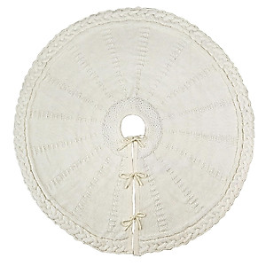 LimBridge Knitted Christmas Tree Skirt: 48 Inches Cream White Tree Skirt, Braided Cable Knit Thick Rustic Christmas Tree Decorations, Farmhouse Christmas Decor Xmas Holiday Home Party Decorations