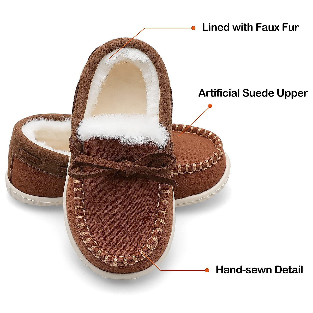 Scurtain Unisex Kids Toddler Slippers Suede Moccasin Slippers for Boys Girls Baby Lined with Warm Fur Slippers for Toddler Girls Solid Brown 8.5 Toddler
